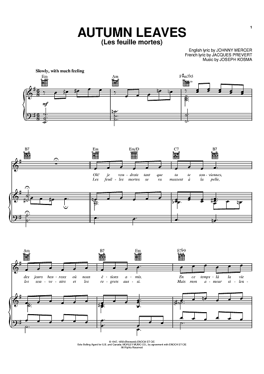 Autumn Leaves" Sheet Music by Ahmad Jamal; Bill Evans; Miles Davis ...