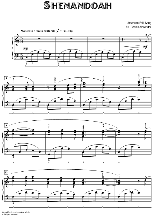 Shenandoah" Sheet Music by Dennis Alexander for Piano Solo - Sheet Music Now