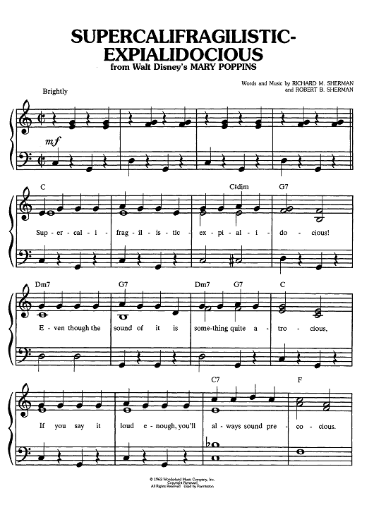 Supercalifragilisticexpialidocious" Sheet Music for Big Note Piano - Sheet Music Now