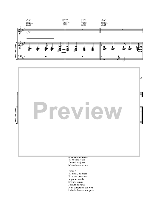 La Belle Dame Sans Regrets" Sheet Music by Sting for Piano/Vocal/Chords - Sheet Music Now