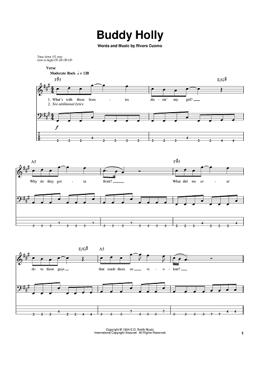 Buddy Holly" Sheet Music by Weezer for Bass Tab - Sheet Music Now