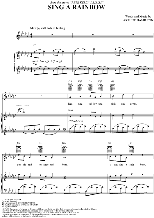 Sing a Rainbow" Sheet Music for Piano/Vocal/Chords - Sheet Music Now