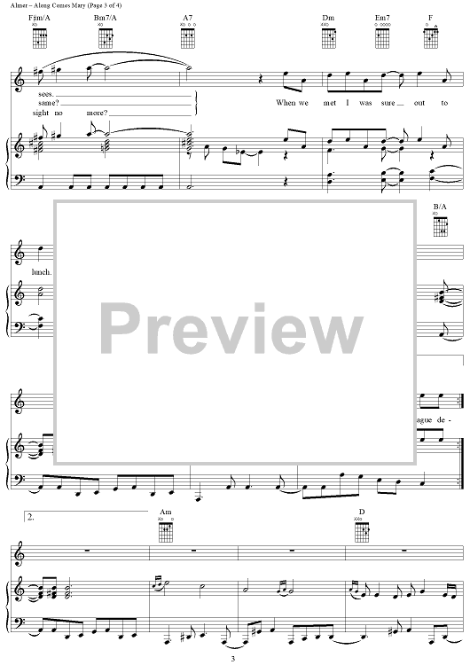 Along Comes Mary" Sheet Music by The Association for Piano/Vocal/Chords - Sheet Music Now