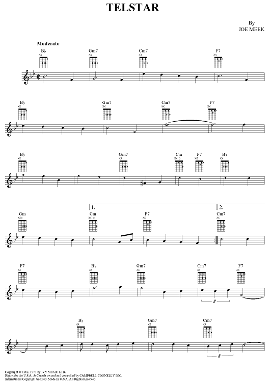 Telstar" Sheet Music by The Tornadoes for Lead Sheet with Guitar Grids ...