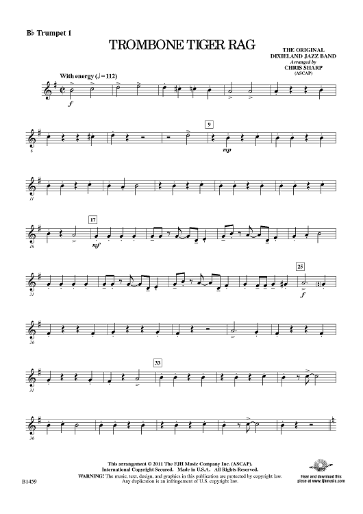 Trombone Tiger Rag - Bb Trumpet 1" Sheet Music for Concert Band - Sheet Music Now