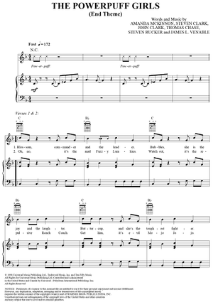 The Powerpuff Girls (End Theme)" Sheet Music for Piano/Vocal/Chords ...