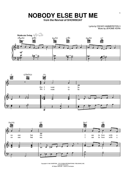 Nobody Else But Me" Sheet Music by Jerome Kern for Piano/Vocal/Chords - Sheet Music Now