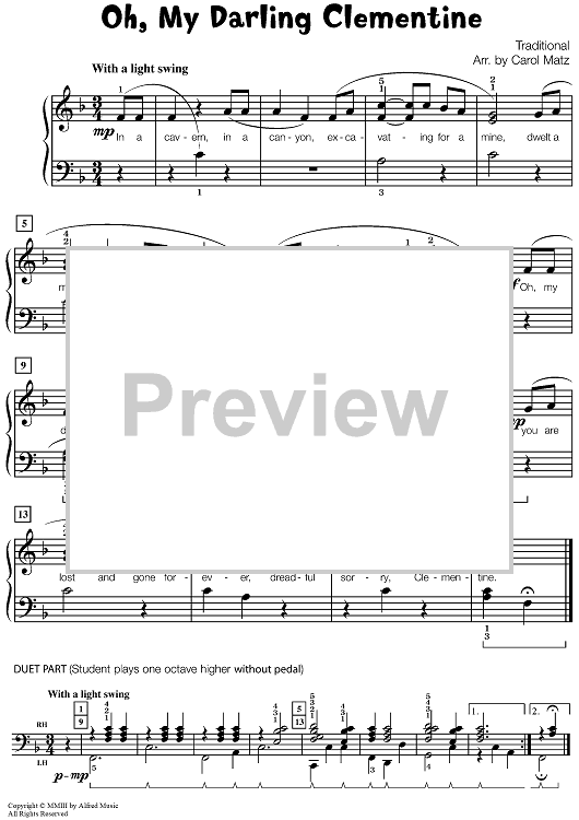 Oh, My Darling Clementine" Sheet Music for Piano - Sheet Music Now