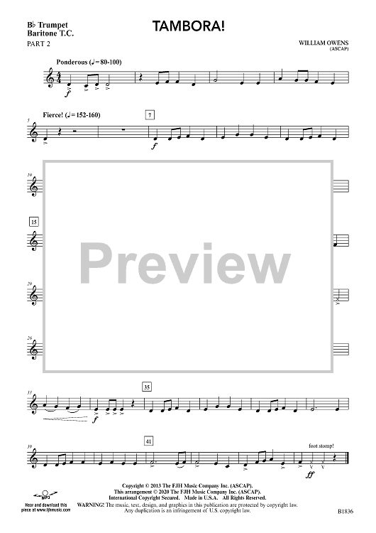 Tambora! - Bb Trumpet, Baritone TC Part 2" Sheet Music for Concert Band ...
