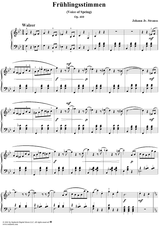 Frühlingsstimmen Op. 410" Sheet Music for Piano Solo - Sheet Music Now