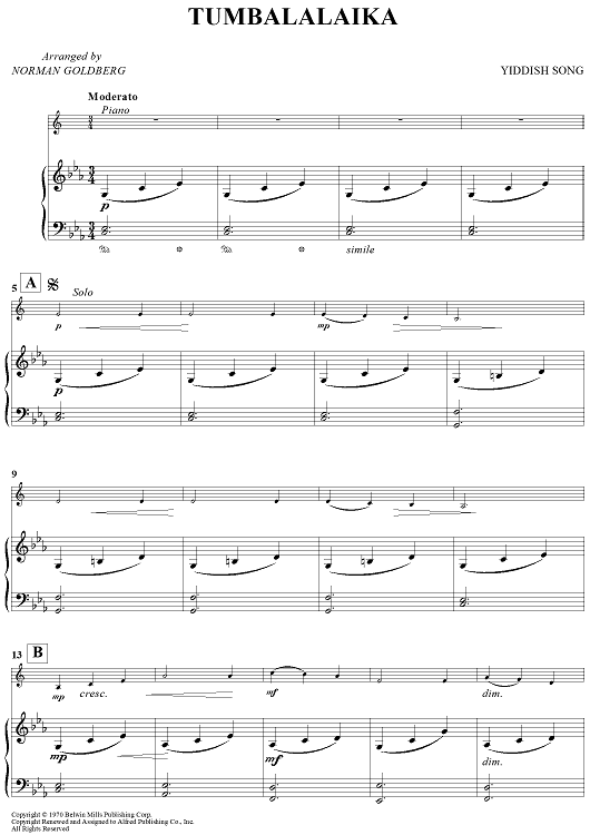 Tumbalalaika" Sheet Music for Eb Alto Clarinet/Piano - Sheet Music Now