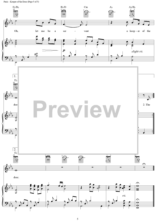 Keeper of the Door" Sheet Music for Piano/Vocal/Chords - Sheet Music Now