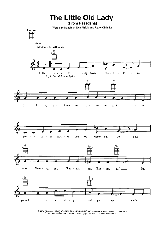 The Little Old Lady (From Pasadena)" Sheet Music by Jan and Dean for Ukulele/Vocal - Sheet Music Now