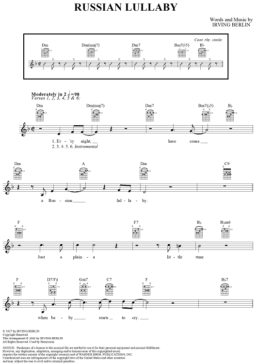 Russian Lullaby" Sheet Music by Jerry Garcia for Easy Guitar/Vocal ...