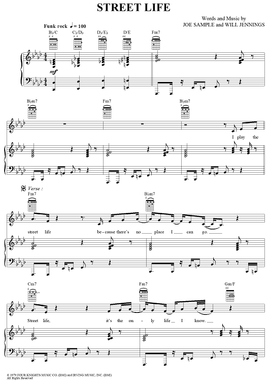 Street Life" Sheet Music by The Crusaders for Piano/Vocal/Chords ...
