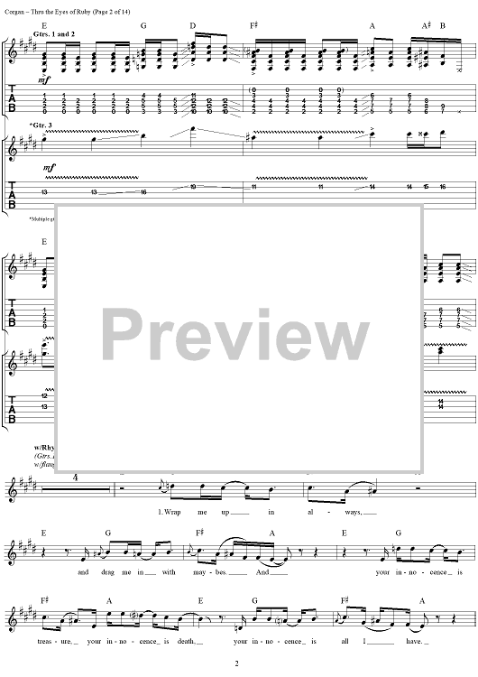 Thru the Eyes of Ruby" Sheet Music by Smashing Pumpkins for Guitar Tab ...