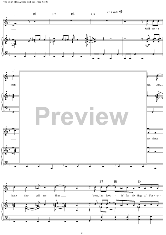 You Don't Mess Around With Jim" Sheet Music by Jim Croce for Piano ...