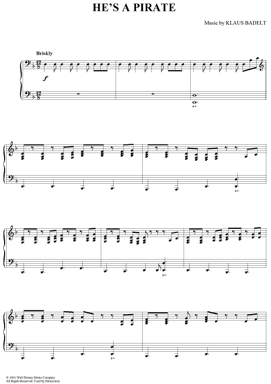 He's A Pirate" Sheet Music for Piano Solo - Sheet Music Now