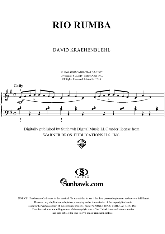 Rio Rumba" Sheet Music for Easy Piano - Sheet Music Now