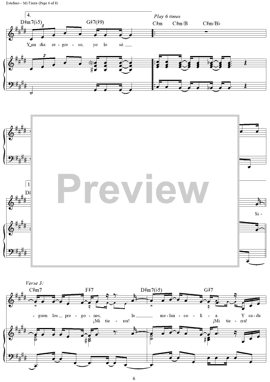 Mi Tierra (My Homeland)" Sheet Music by Gloria Estefan for Piano/Vocal ...