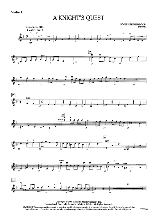 A Knight's Quest - Violin 1" Sheet Music for String Orchestra - Sheet ...