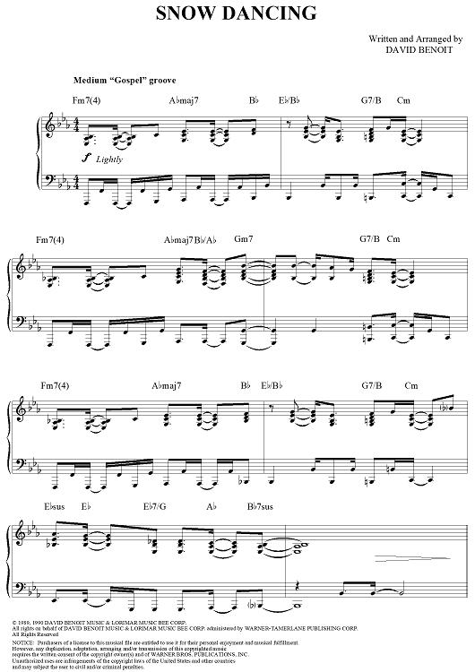 Snow Dancing" Sheet Music by David Benoit for Piano Solo - Sheet Music Now