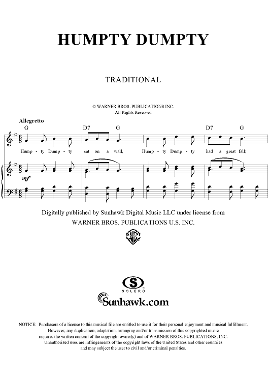 Humpty Dumpty" Sheet Music for Piano/Vocal/Chords - Sheet Music Now