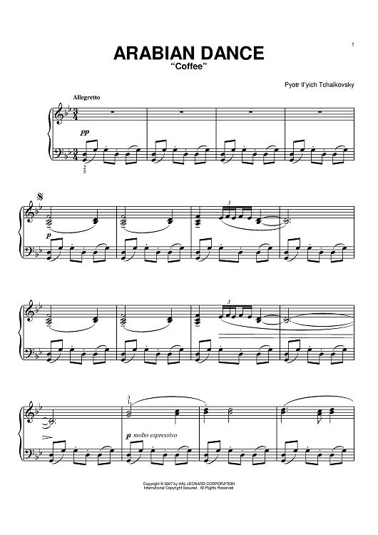 The Nutcracker. Arabian Dance ("Coffee")" Sheet Music for Piano - Sheet ...