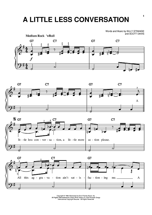 A Little Less Conversation" Sheet Music by Elvis Presley; JXL for Easy ...