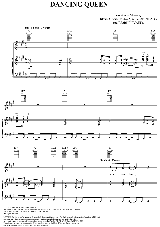 Dancing Queen" Sheet Music by ABBA for Piano/Vocal/Chords - Sheet Music Now