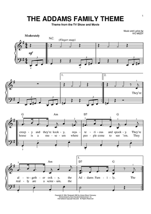 The Addams Family Theme" Sheet Music by Vic Mizzy for Easy Piano ...
