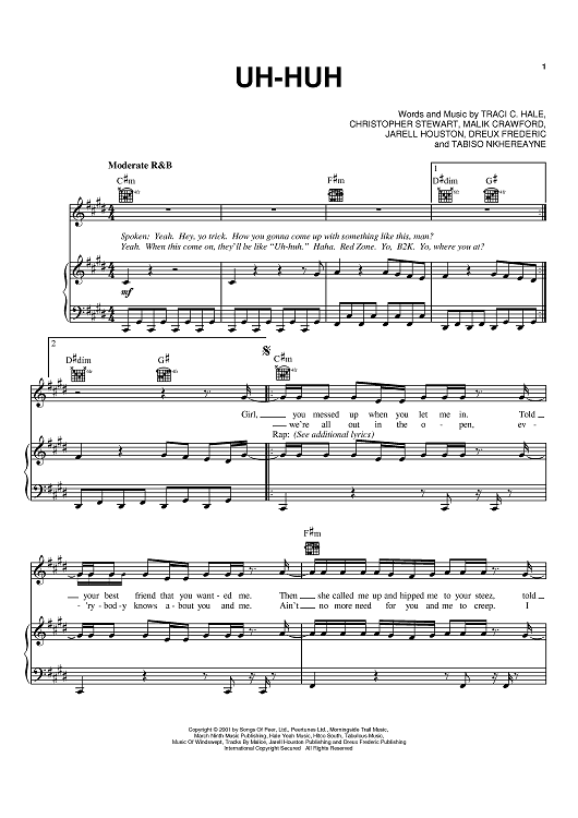 Uh-Huh" Sheet Music by B2K for Piano/Vocal/Chords - Sheet Music Now