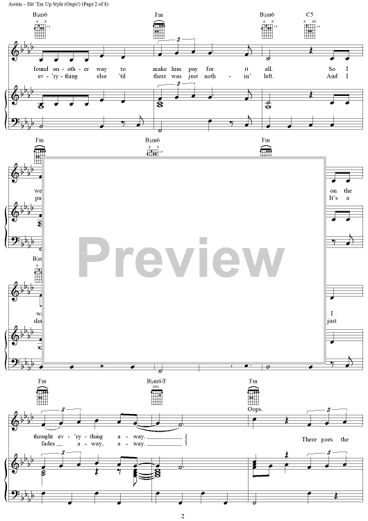 Hit 'Em Up Style (Oops!)" Sheet Music by Blu Cantrell for Piano/Vocal ...