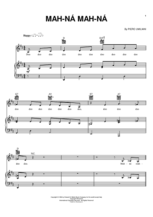 Mah-Na Mah-Na" Sheet Music by The Muppets; Piero Umiliani for Piano/Vocal/Chords - Sheet Music Now