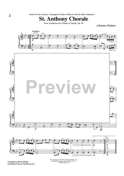 St. Anthony Chorale - from Variations on a Theme of Haydn, Op. 56" Sheet Music for Instrumental ...