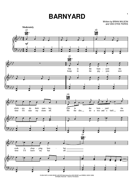 Barnyard" Sheet Music by Brian Wilson for Piano/Vocal/Chords - Sheet ...