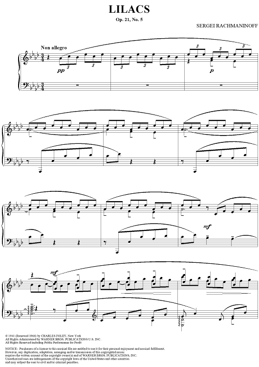 Lilacs, Op. 21, No. 5" Sheet Music for Piano Solo - Sheet Music Now