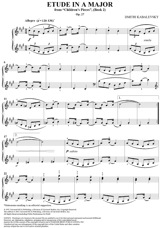 Etude in A Major" Sheet Music for Piano Solo - Sheet Music Now