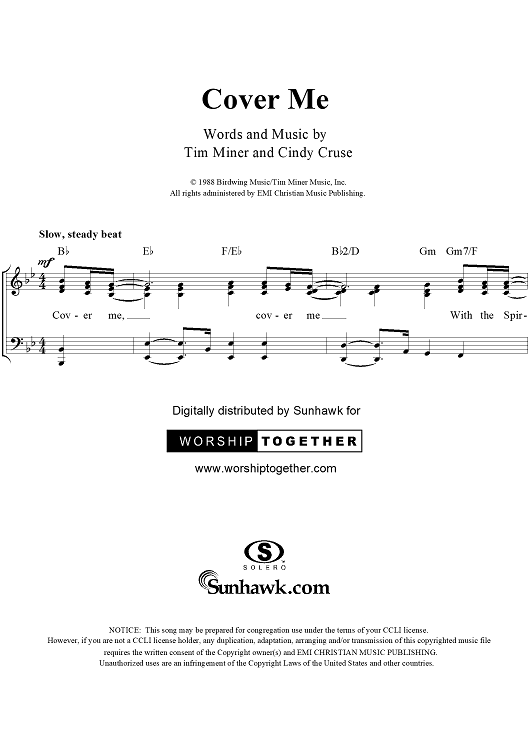 Cover Me" Sheet Music for Piano/Vocal/Chords - Sheet Music Now