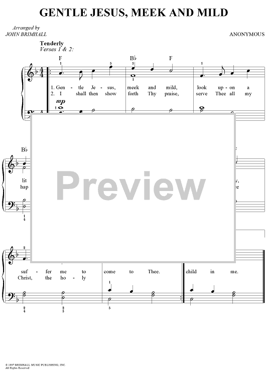 Gentle Jesus, Meek and Mild" Sheet Music for Easy Piano/Vocal - Sheet ...