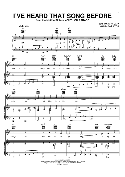 I've Heard That Song Before" Sheet Music by Frank Sinatra; Helen Forrest; Harry James for Piano ...