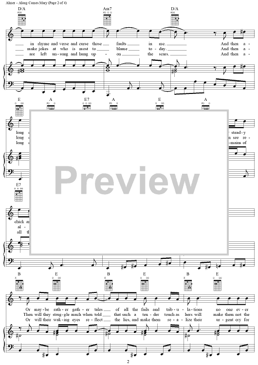 Along Comes Mary" Sheet Music by The Association for Piano/Vocal/Chords - Sheet Music Now