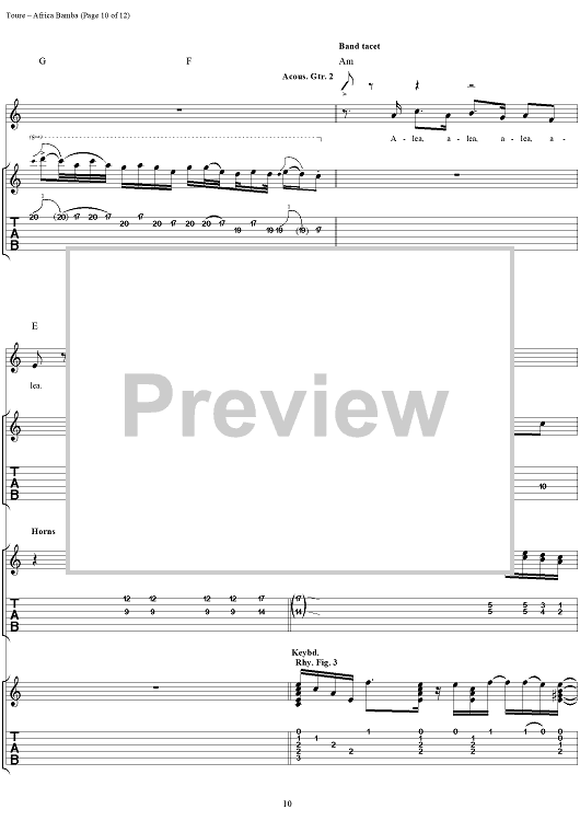 Africa Bamba" Sheet Music by Carlos Santana for Guitar Tab/Vocal ...