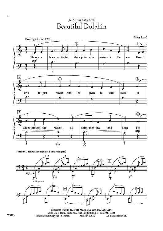 Beautiful Dolphin" Sheet Music for Piano - Sheet Music Now