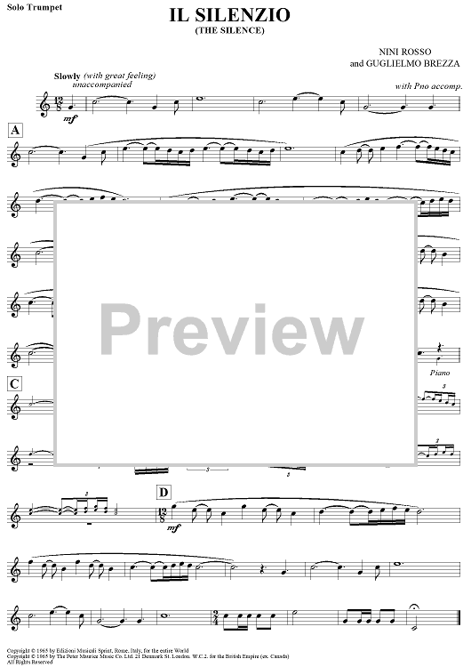 Il Silenzio (The Silence)" Sheet Music by Nini Rosso for Trumpet/Piano ...