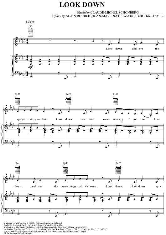 Look Down" Sheet Music for Piano/Vocal/Chords - Sheet Music Now