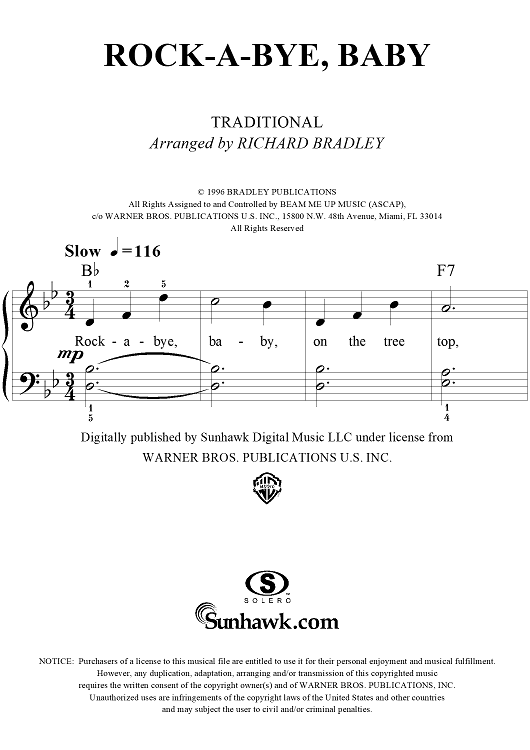 Rock-A-Bye, Baby" Sheet Music for Easy Piano/Vocal - Sheet Music Now