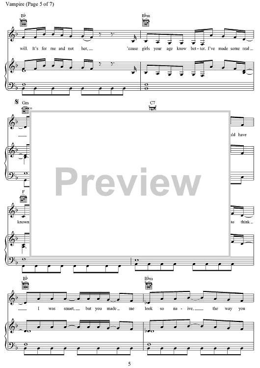 Vampire" Sheet Music by Olivia Rodrigo for Piano/Vocal/Chords - Sheet ...