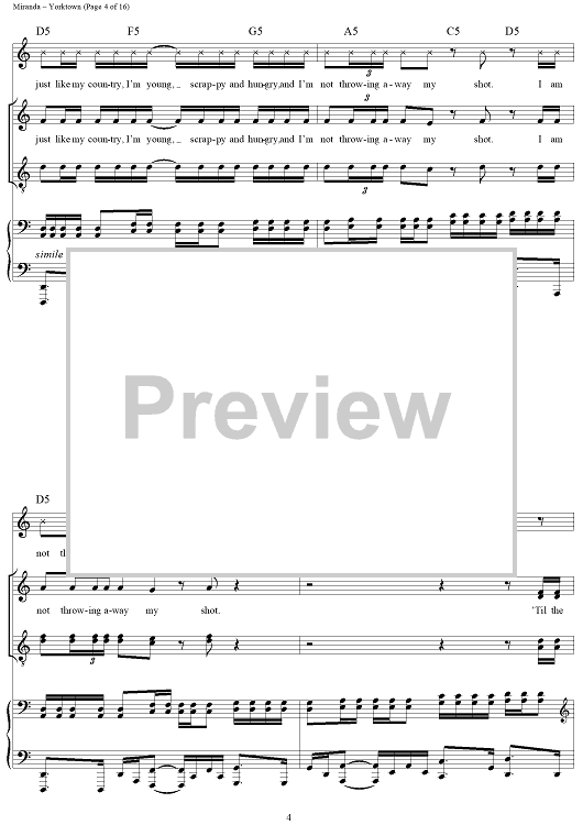Yorktown (The World Turned Upside Down) from Hamilton" Sheet Music for ...