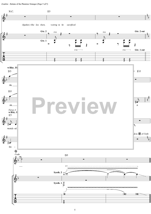 Return of the Phantom Stranger" Sheet Music by Rob Zombie for Guitar ...